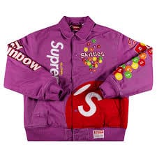 Supreme Skittles Mitchell & Ness Varsity Jacket Purple – YankeeKicks Online